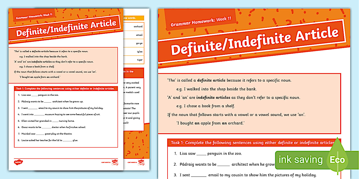Grammar Homework Week 11 definite and indefinite articles
