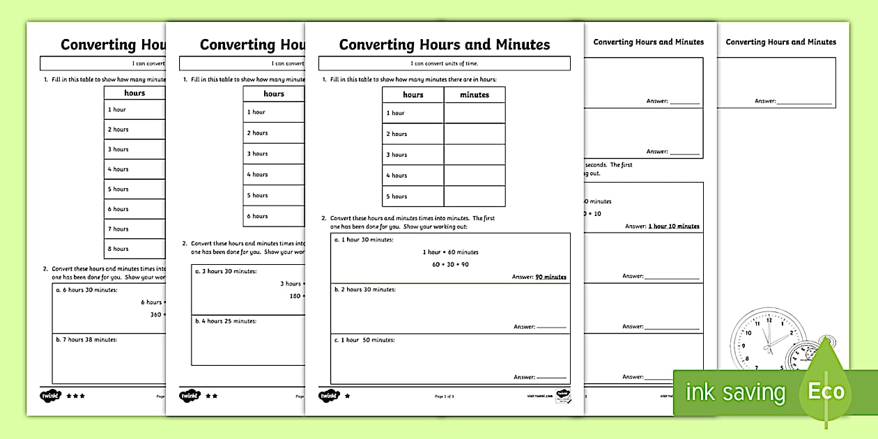 Middle Ability Comparing Hours and Minutes Differentiated Worksheets