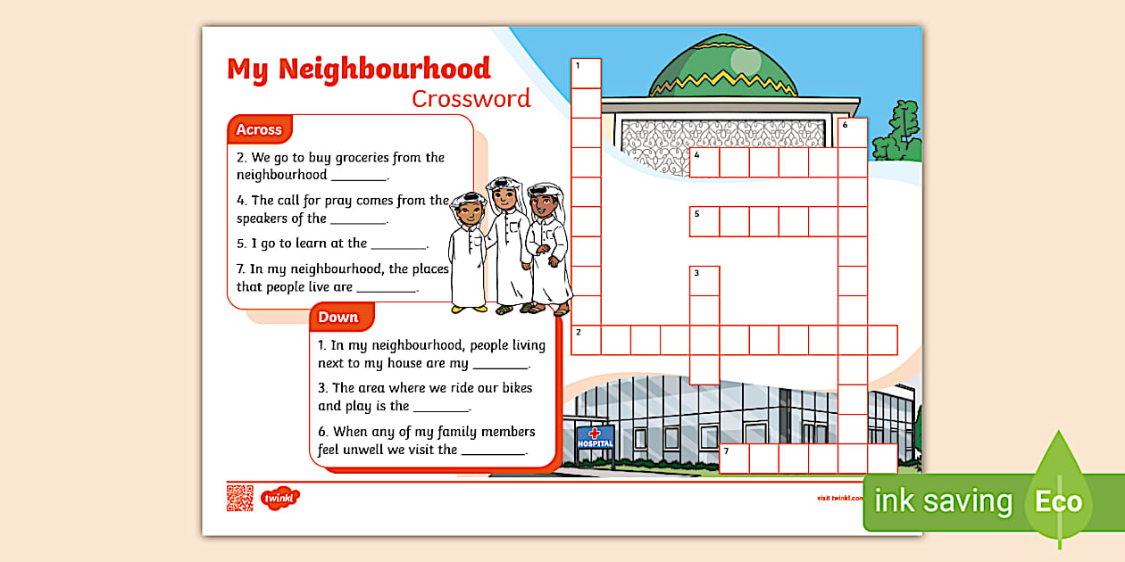 My Neighbourhood Crossword Puzzle (teacher made) - Twinkl