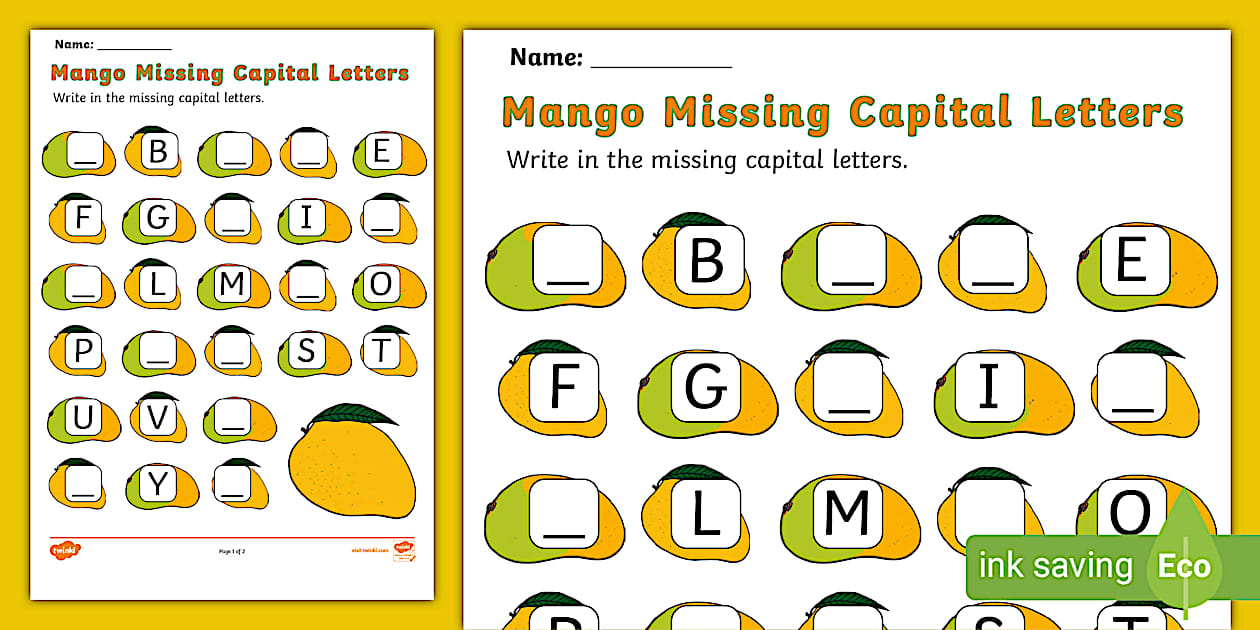 Mango Missing Capital Letters Worksheet | Twinkl | Alphabet