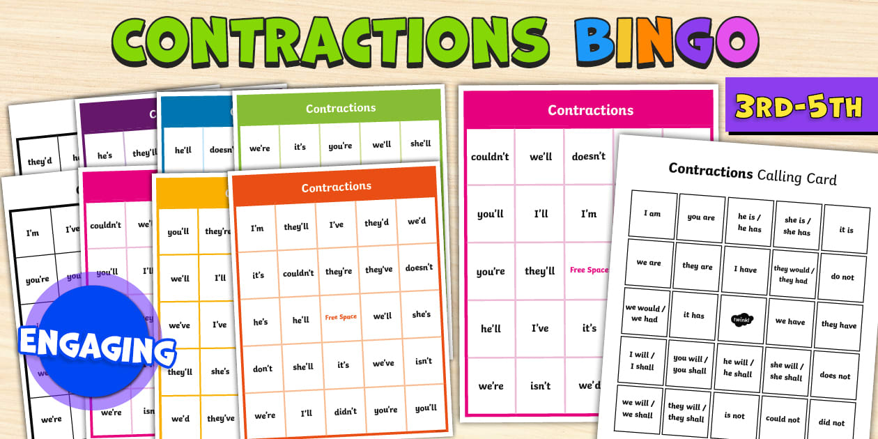 Contractions Bingo for 3rd-5th Grade (teacher made) - Twinkl