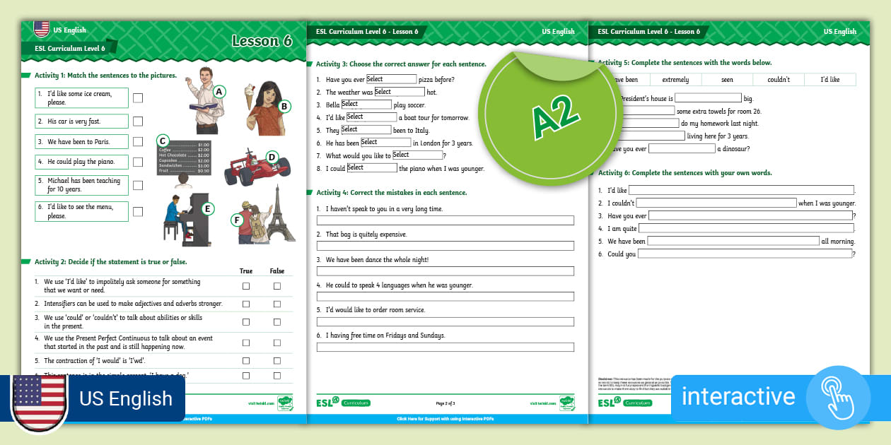 ESL Level 6 Lesson 6 Review (Lehrer gemacht) - Twinkl