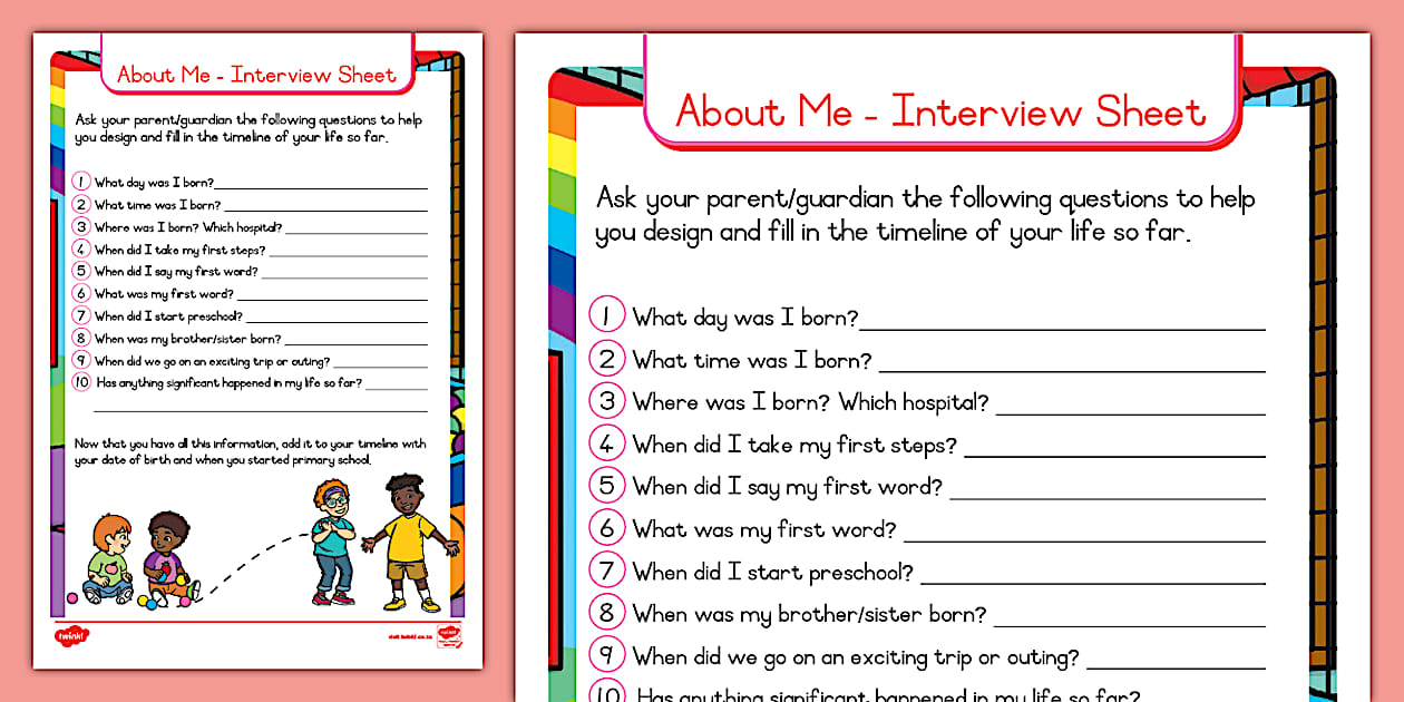 Grade 3: About Me - Interview Sheet - Twinkl