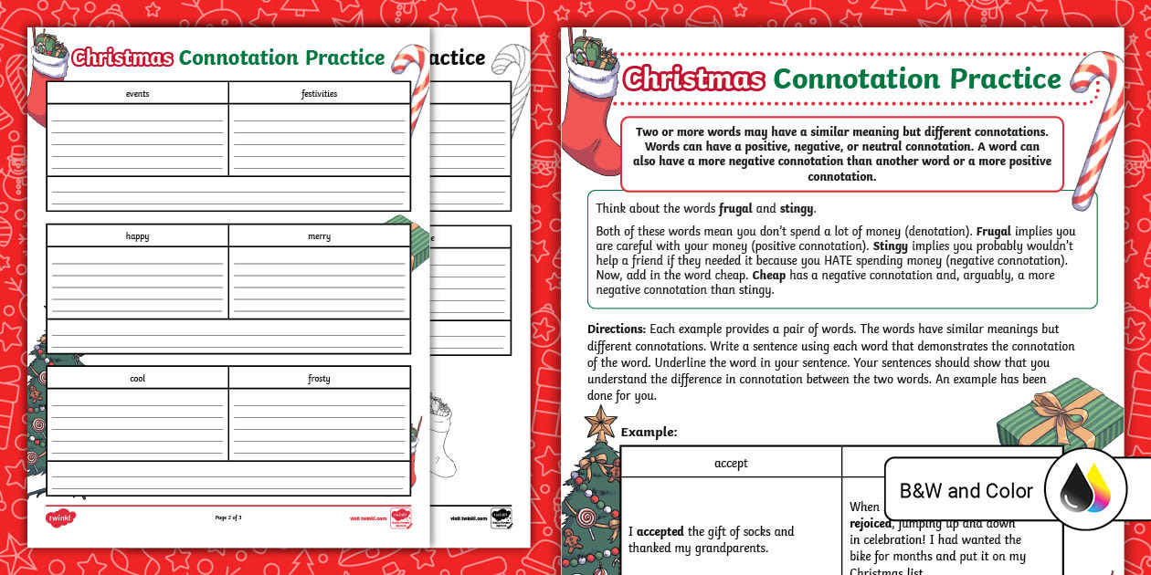 Christmas Writing Connotation Practice for 6th-8th Grade