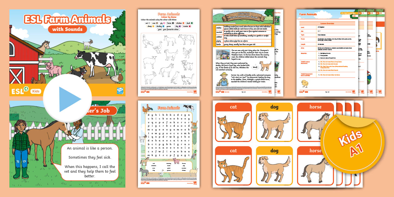 ESL Farm Animals Lesson Plan [Kids, A1] (teacher made)