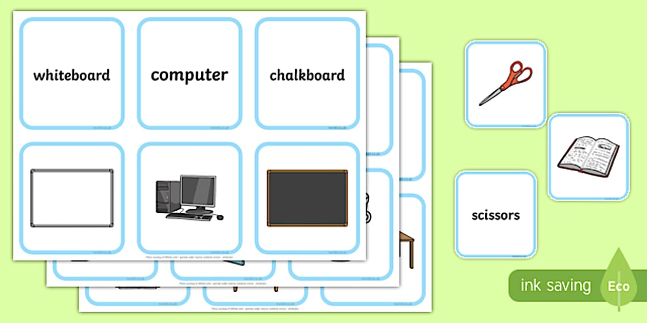 Editable Classroom Objects Vocabulary Matching Cards