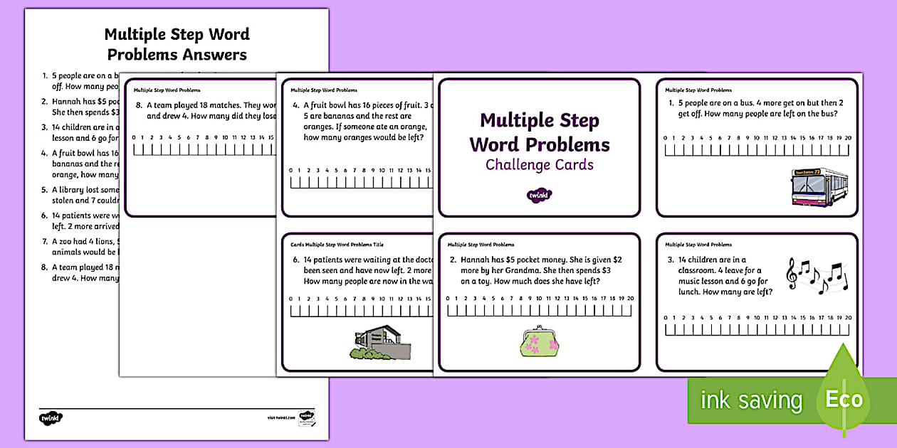 Multiple Step Word Problems Challenge Cards (Teacher-Made)