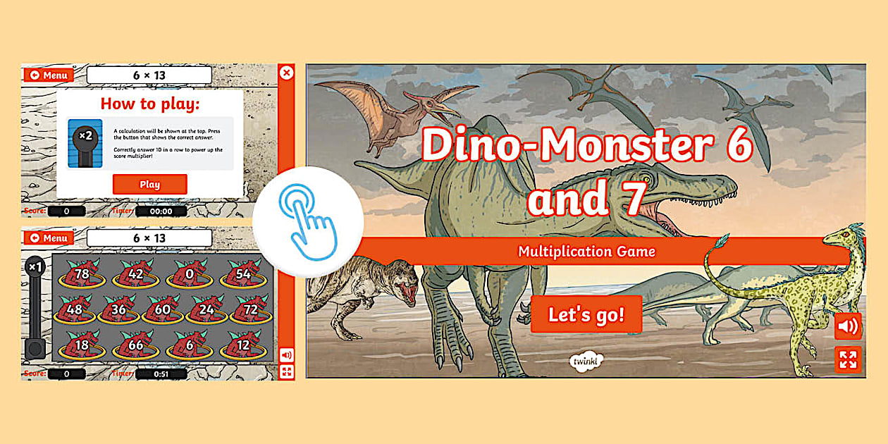 Dino-Monster 6 and 7 Multiplication Game - Twinkl