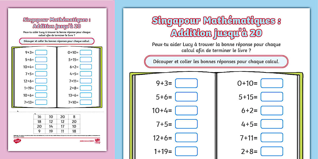 Singapour Mathématiques : Addition jusqu'à 20