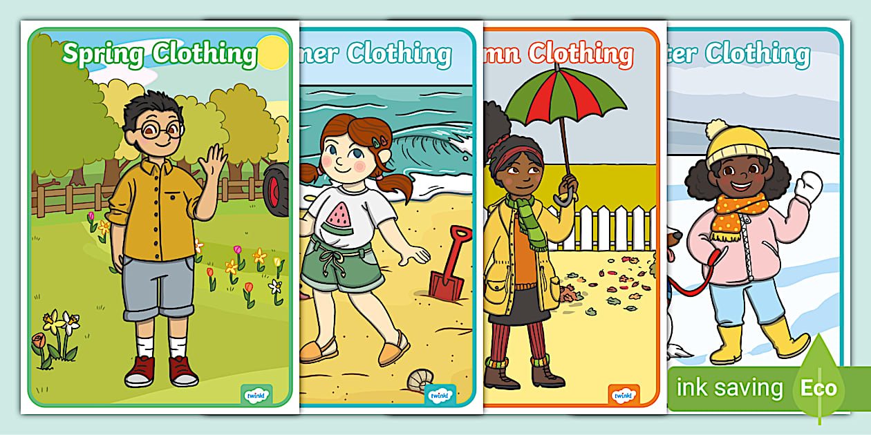 Seasonal Clothing Display Posters - (teacher made) - Twinkl