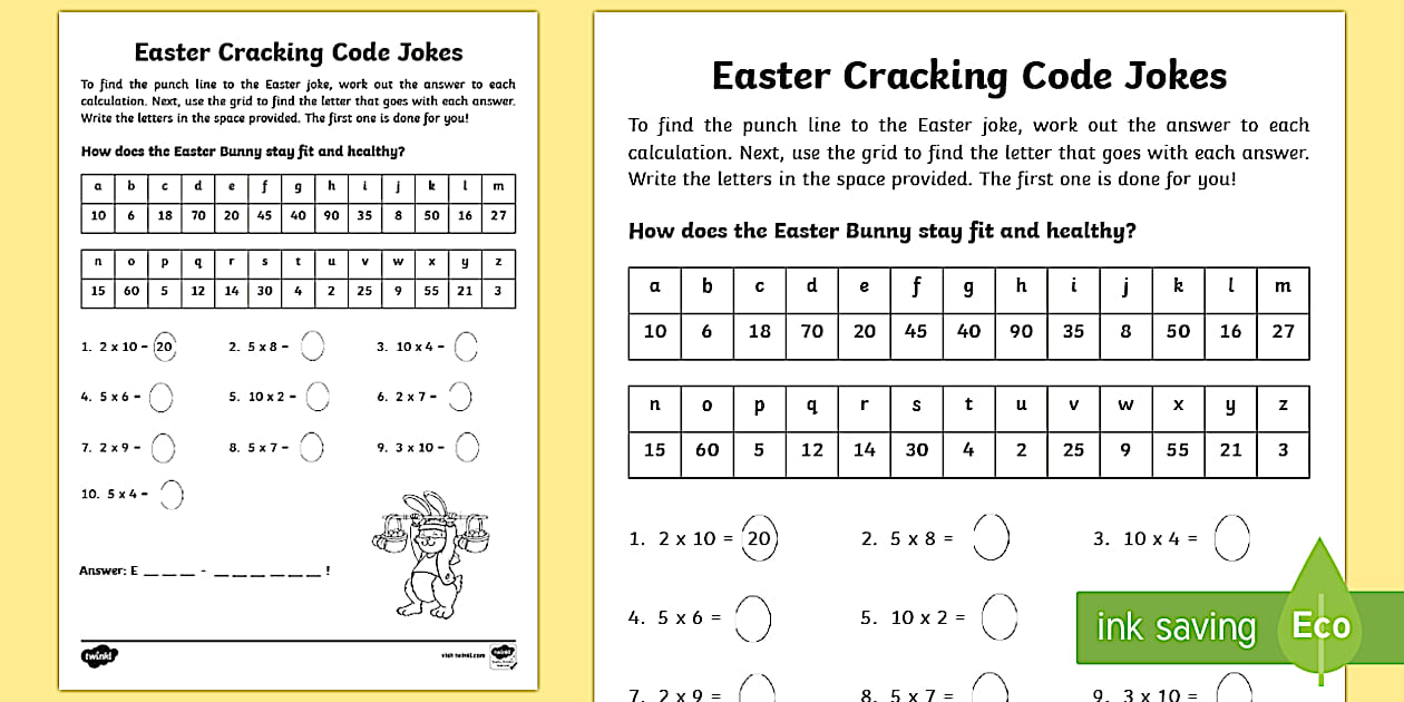Easter Joke Multiplication Code Breaker Worksheet / Worksheet