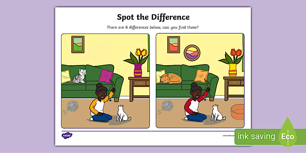 Cat-Themed Spot the Difference (teacher made) - Twinkl