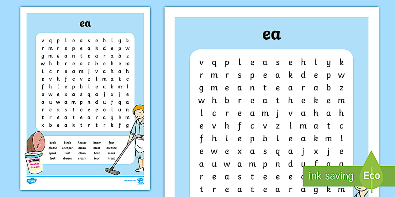 'ea' Digraph Differentiated Word Search (teacher made)