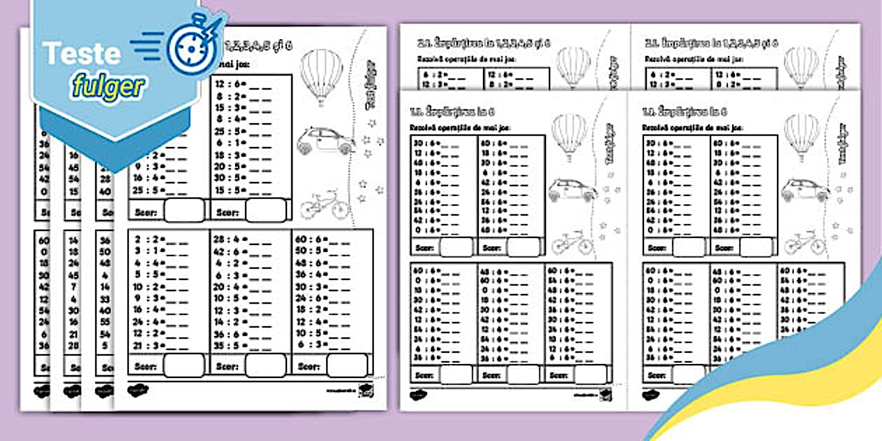 Împărțirea la 6 – Test fulger (teacher made) - Twinkl