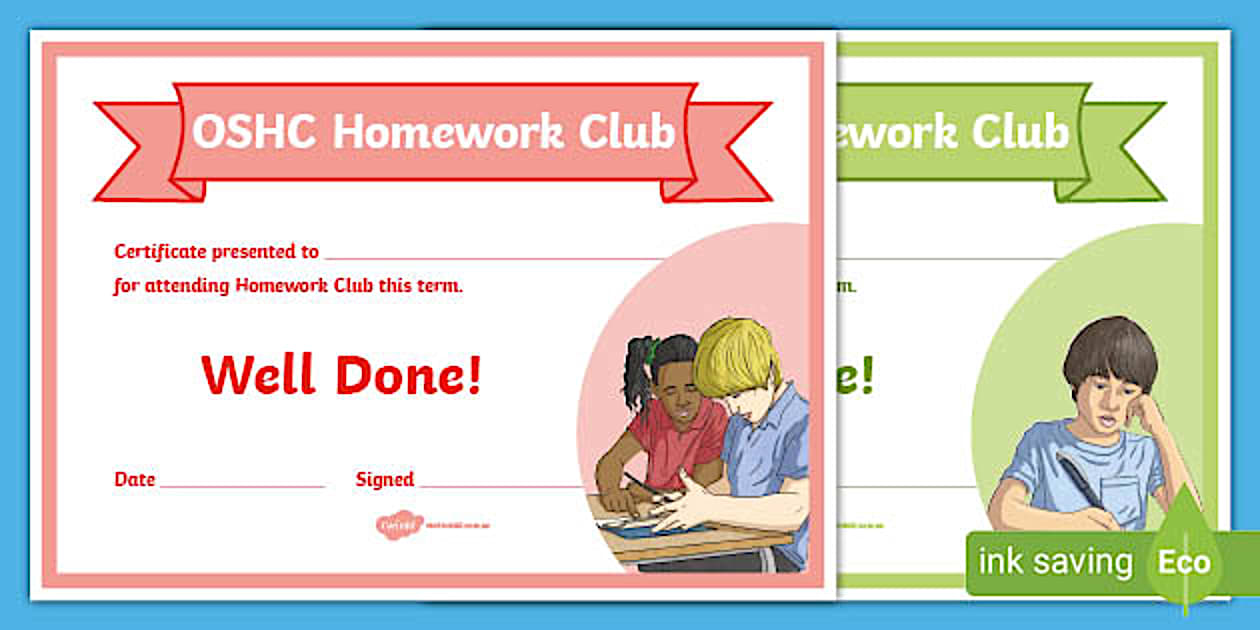 OSHC Homework Club Certificate (teacher made) - Twinkl