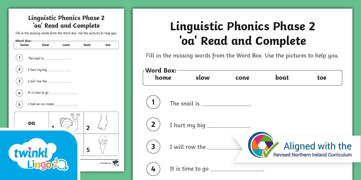 Linguistic Phonics Phase 2 Read Complete 'oa' Activity Sheet