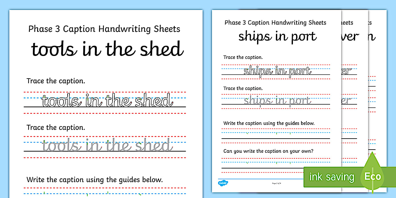 TAS Phase 3 Captions Handwriting Worksheets (teacher made)