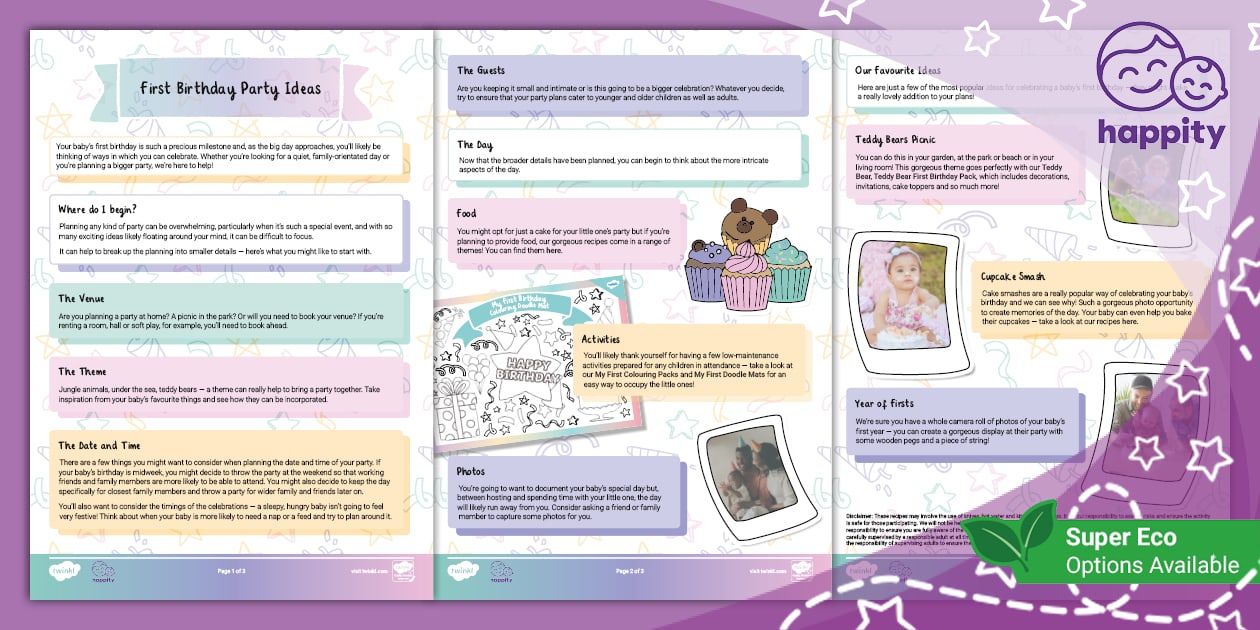 FREE! - Parents First Birthday Party Ideas Pack | Toddler Support