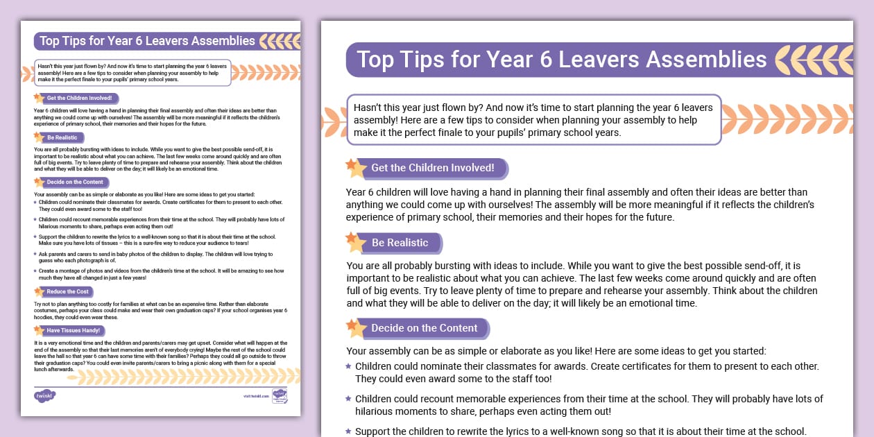 Top Tips for Year 6 Leavers Assemblies (teacher made)