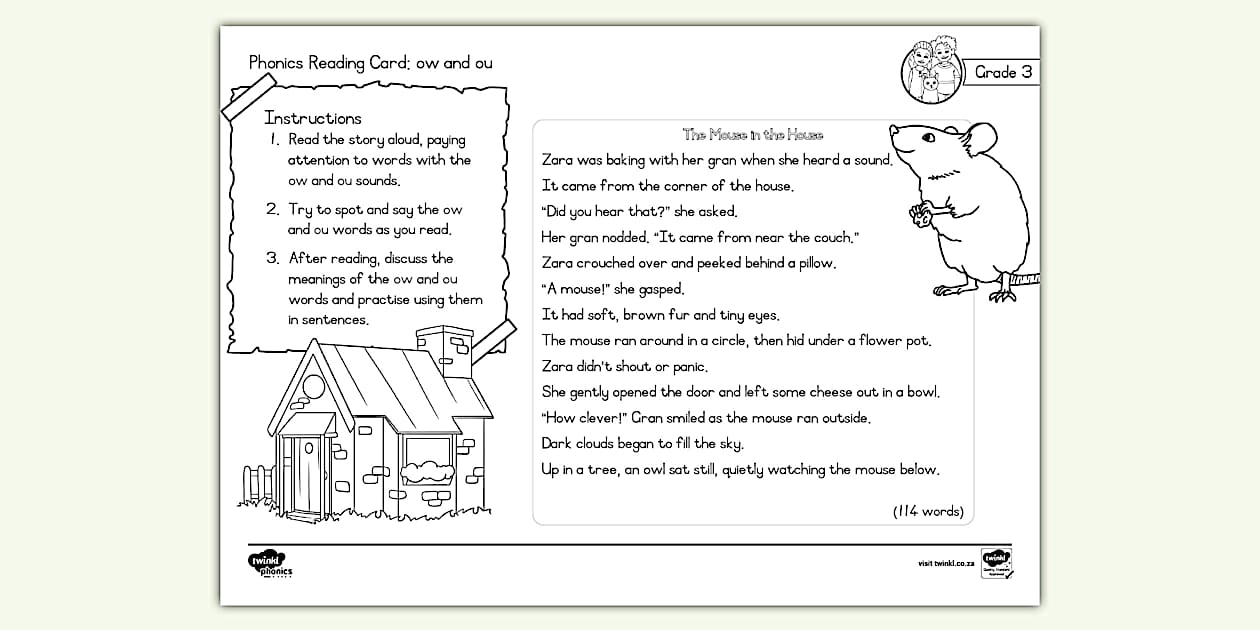 G3 Phonics - T2 - ow and ou sound - Reading Card (CAPS)