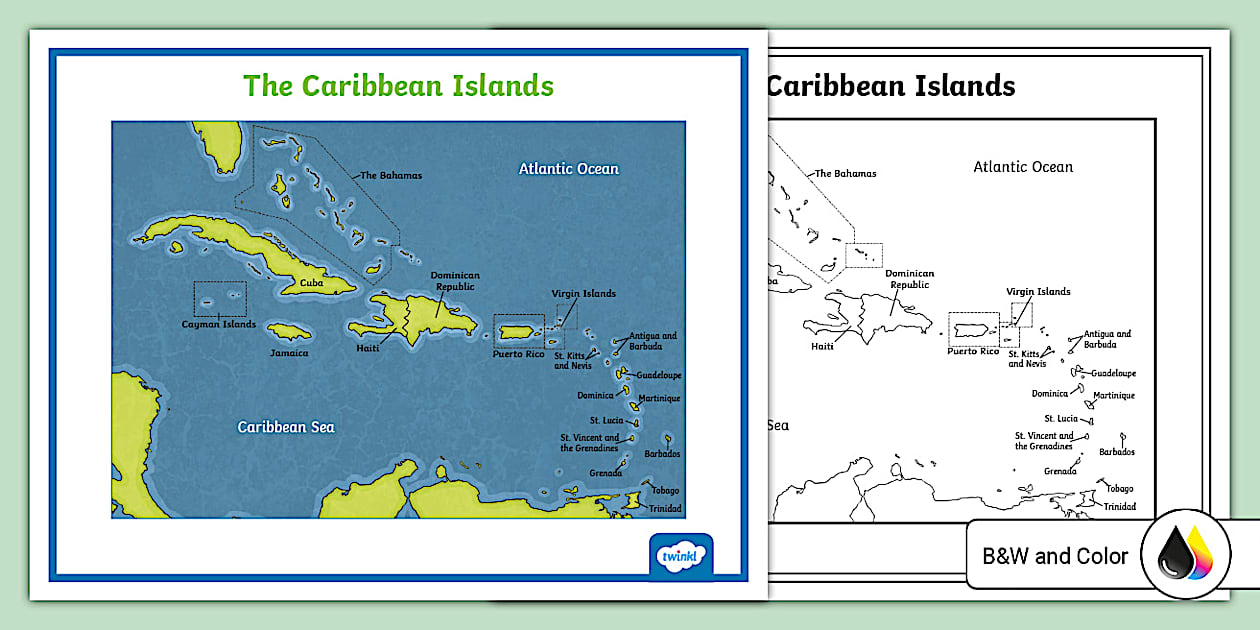 The Caribbean Islands Map Poster for 3rd-5th Grade - Twinkl