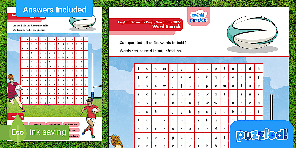 England Women's Rugby World Cup 2022 Word Search - AL - Kids