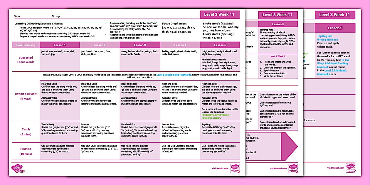 Recap Level 3 Weekly Plan - Level 3 Week 11 - Twinkl