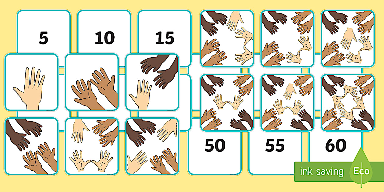 Counting in 5s and 10s Hand Themed Matching Cards - Twinkl