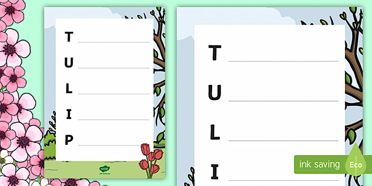 Black and White Tulip Acrostic Poem (Hecho por educadores)