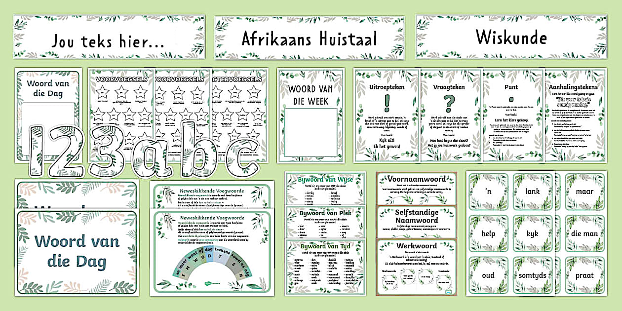 Botaniese Tema Afrikaanse Werksmuur Opstelpakket - Twinkl