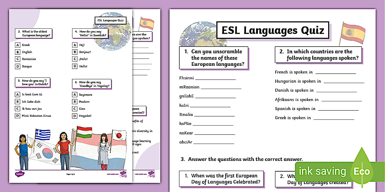 ESL Languages Quiz (Teacher-Made) - Twinkl