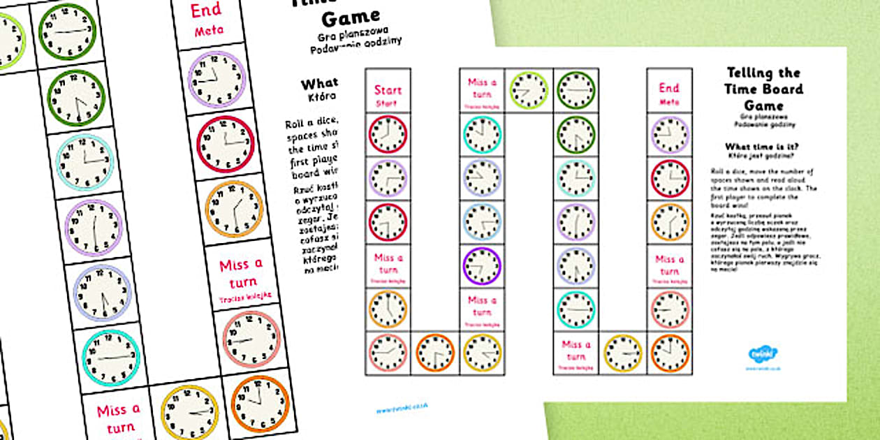 Telling the Time Board Game KS1 O'clock, Half Past, Quarter To and Past ...