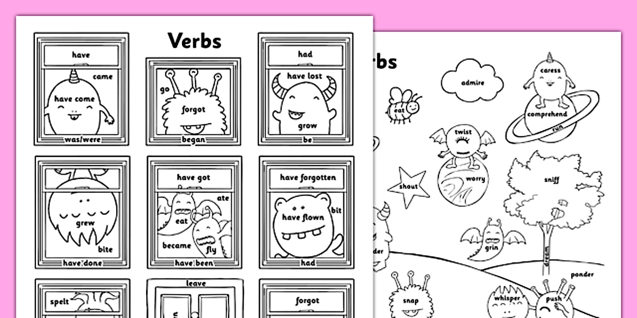 Verb Types Colouring Sheets (teacher made) - Twinkl