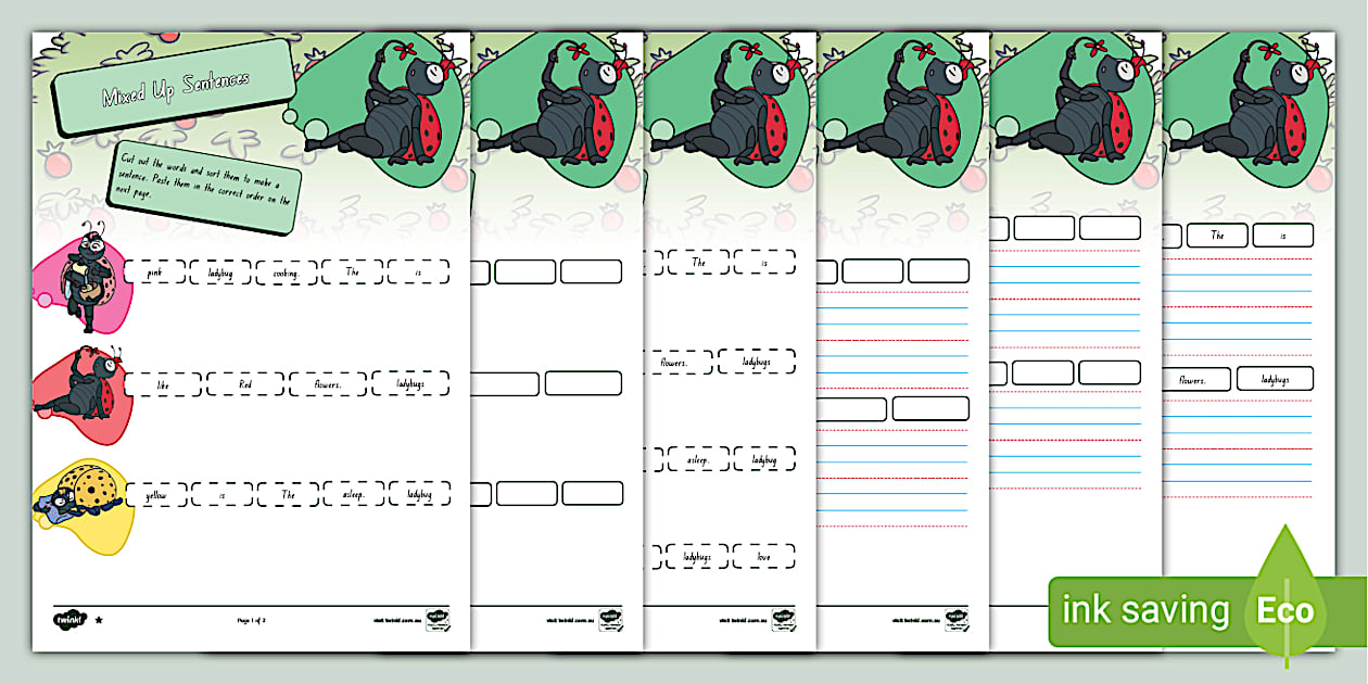 Mixed Up Sentences Scrambled Bugs Activity Sheets | Twinkl