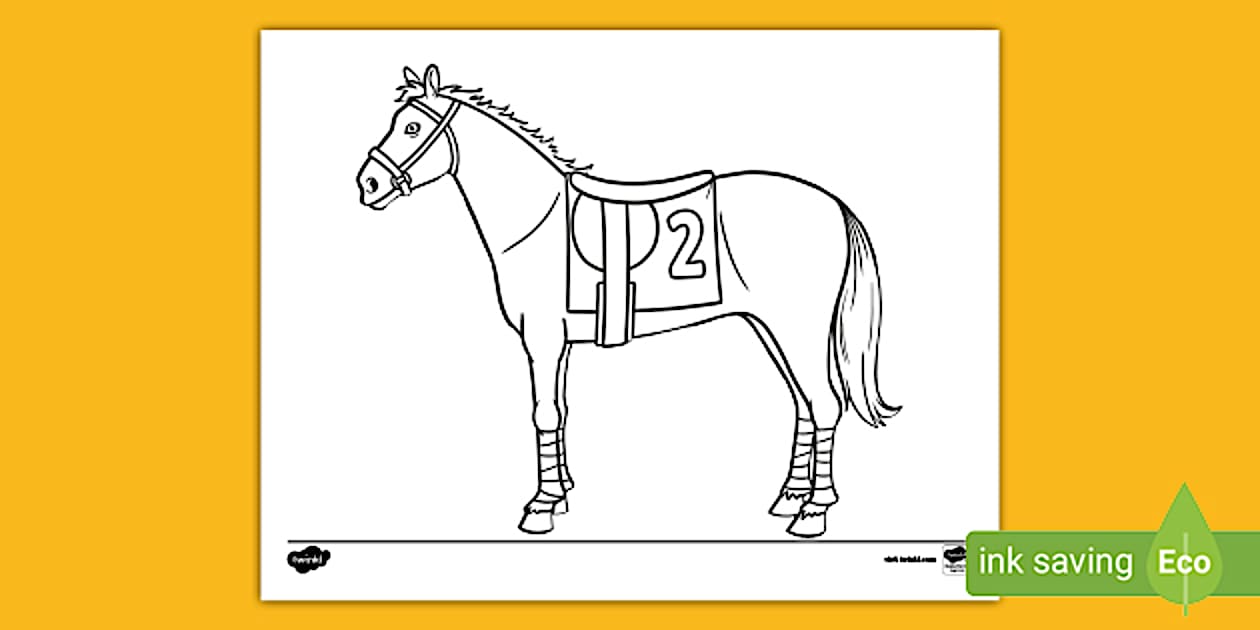 Racehorse Coloring Sheet (Teacher-Made) - Twinkl