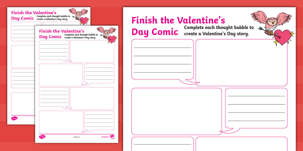 Valentine's Day Finish the Comic Strip Worksheet - Twinkl