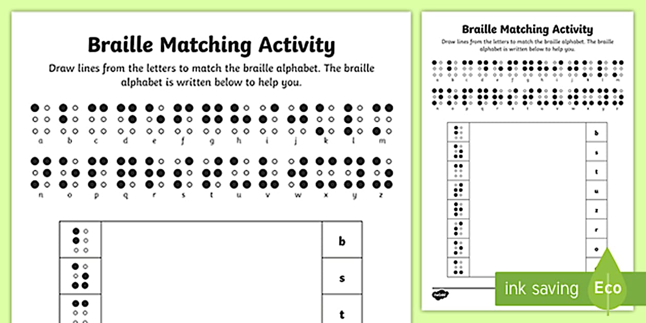 Braille Matching Worksheet (teacher made) - Twinkl
