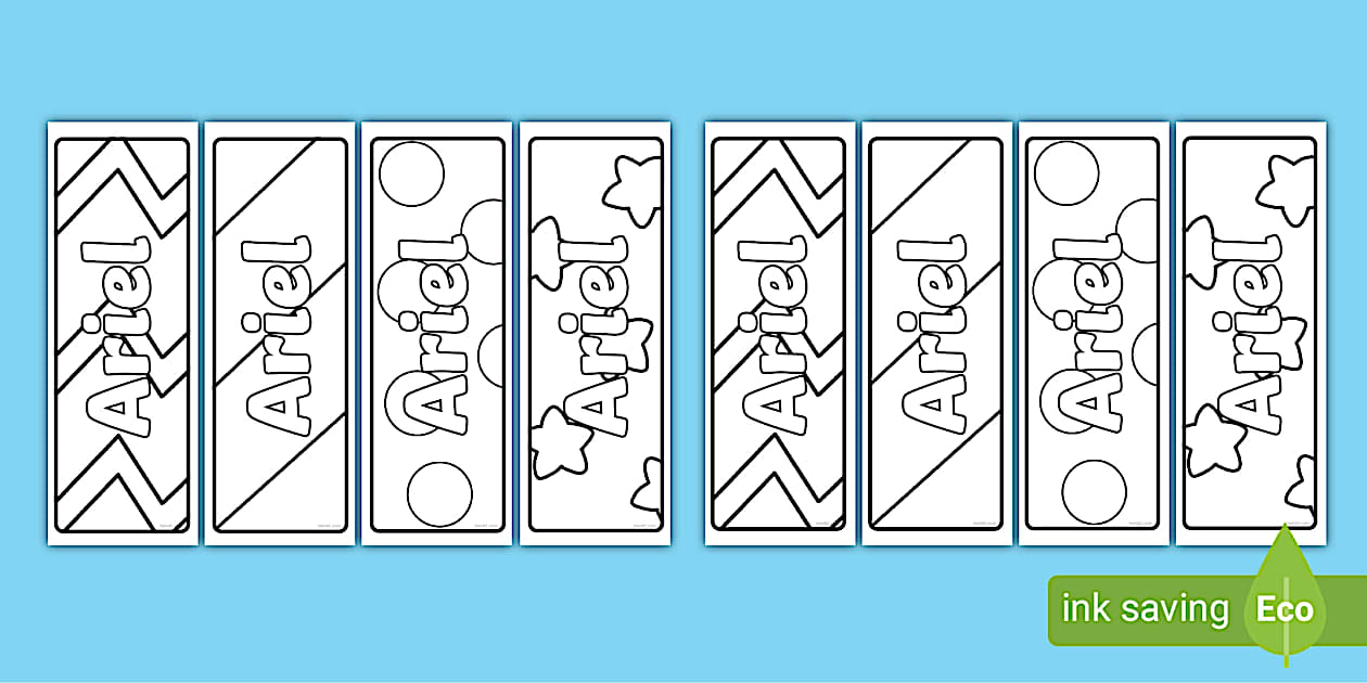 Ariel Name Simple Colouring Bookmarks