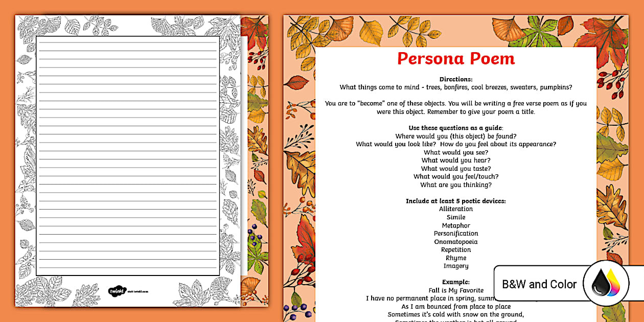 Eighth Grade Persona Poem for Fall (teacher made) - Twinkl