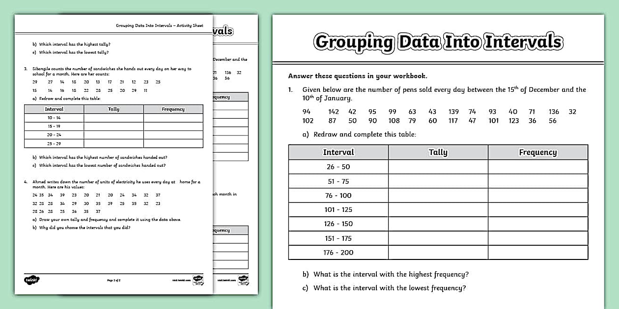 Grouping Data Into Intervals – Activity Sheet - Twinkl