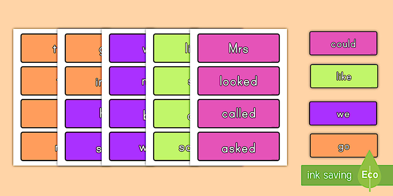 Colorful Sight Words Flash Cards