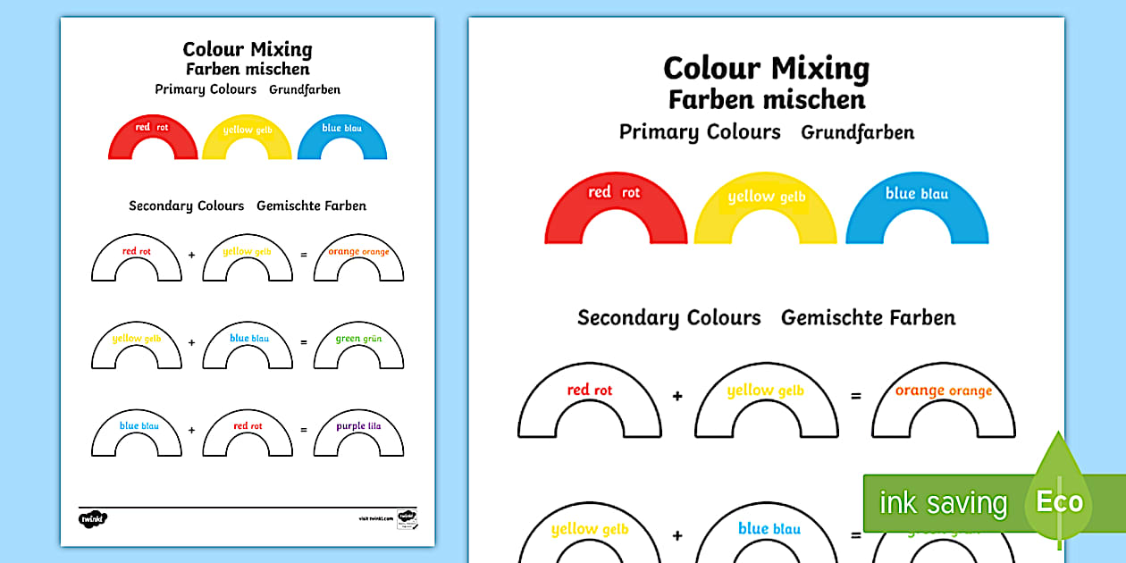 Colour Mixing Worksheet English/German - Twinkl