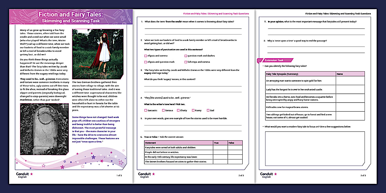 Fiction and Fairy Tales Differentiated Reading Task - Twinkl