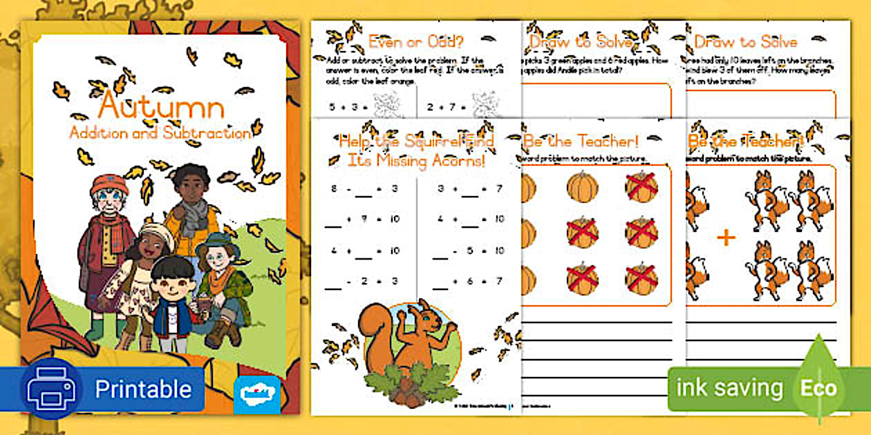 Autumn Addition and Subtraction Booklet 1-10 - Twinkl