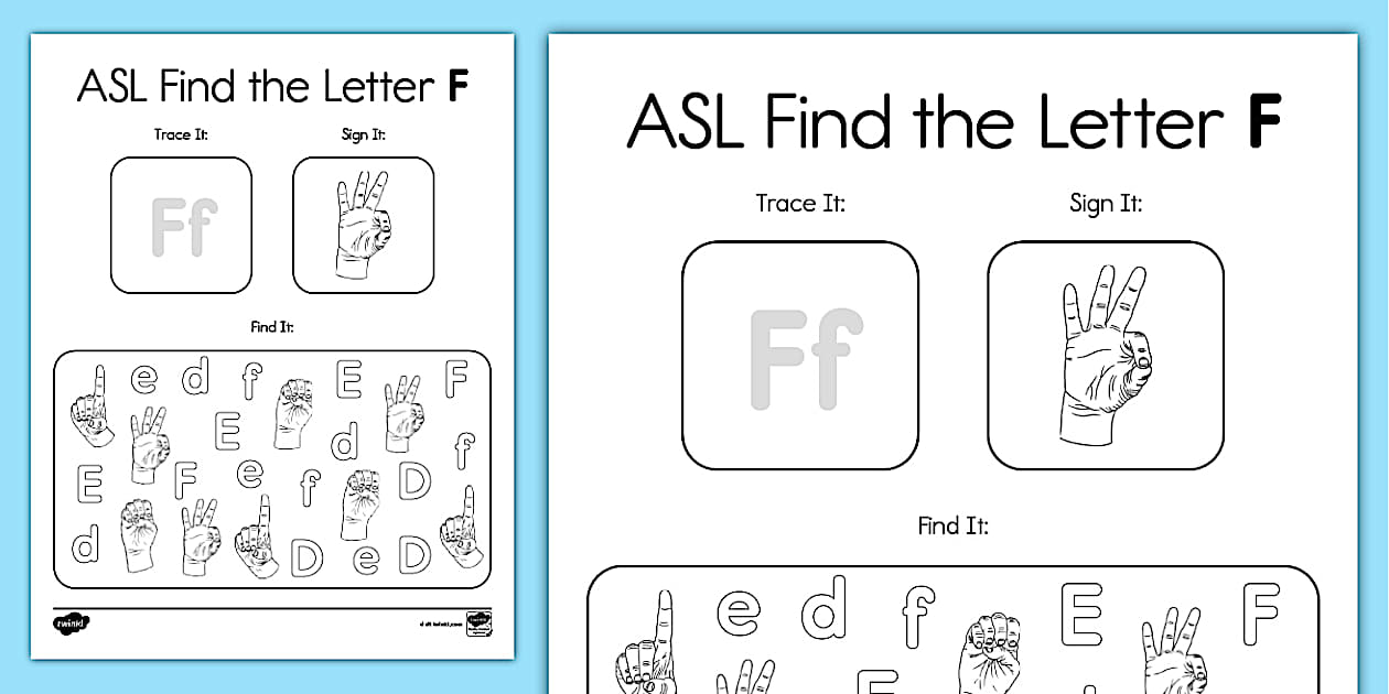 ASL Find the Letter F Worksheet (Teacher-Made) - Twinkl
