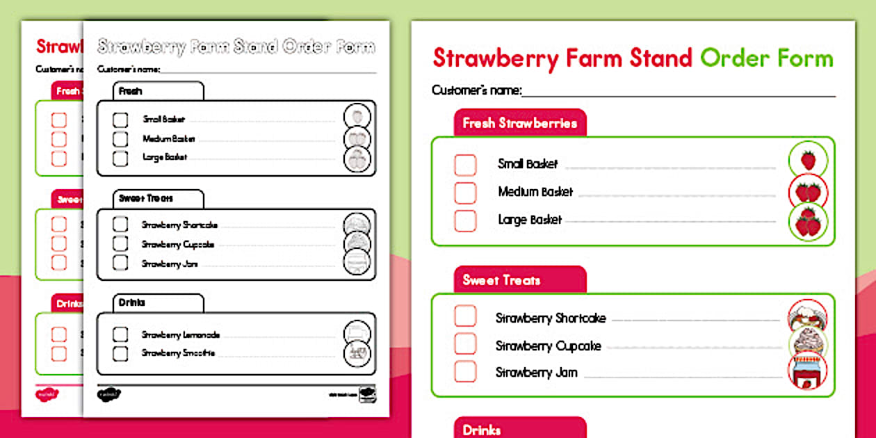 Strawberry Farm Stand Dramatic Play Order Form - Twinkl