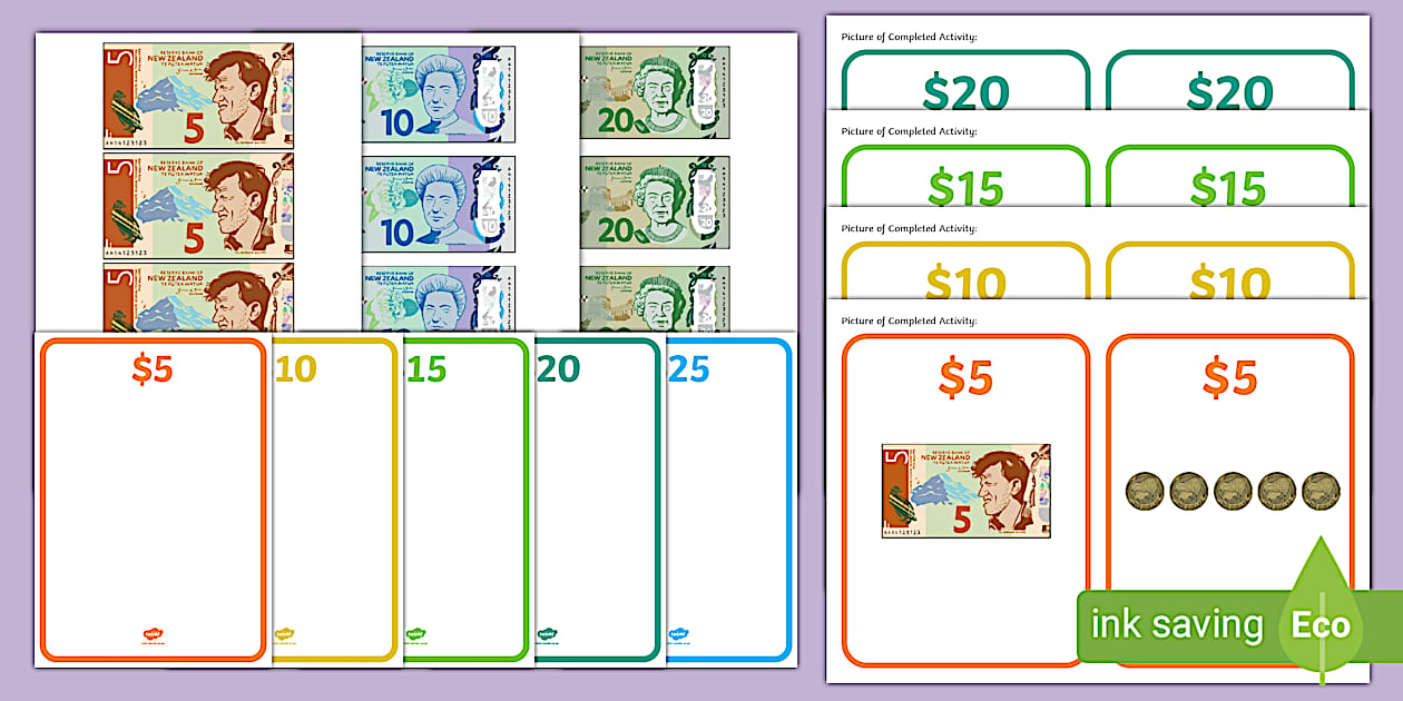 Workstation Pack: NZ Notes and Coins Matching Activity