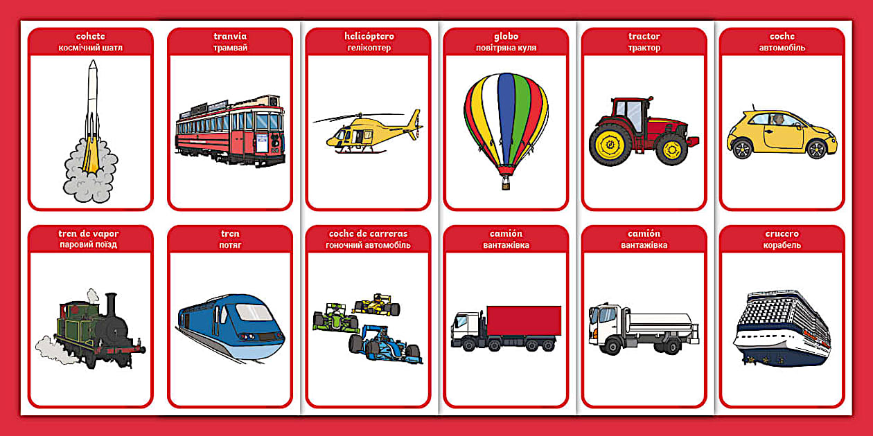 Tarjetas informativas: Medios de transporte - Español / Ucraniano