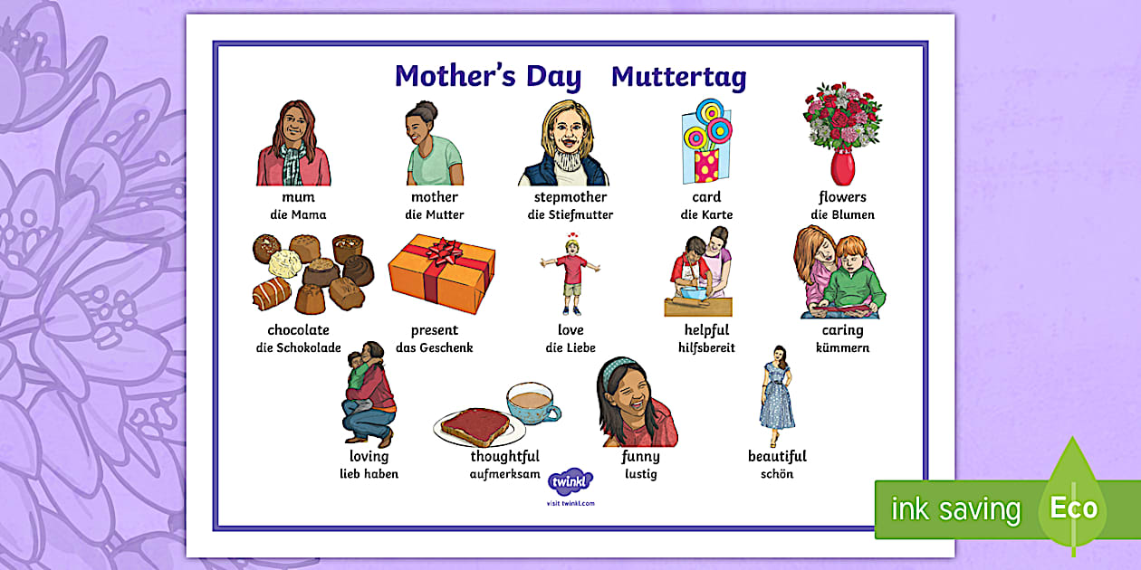 Mother's Day Illustrated Word Mat English/German - Twinkl