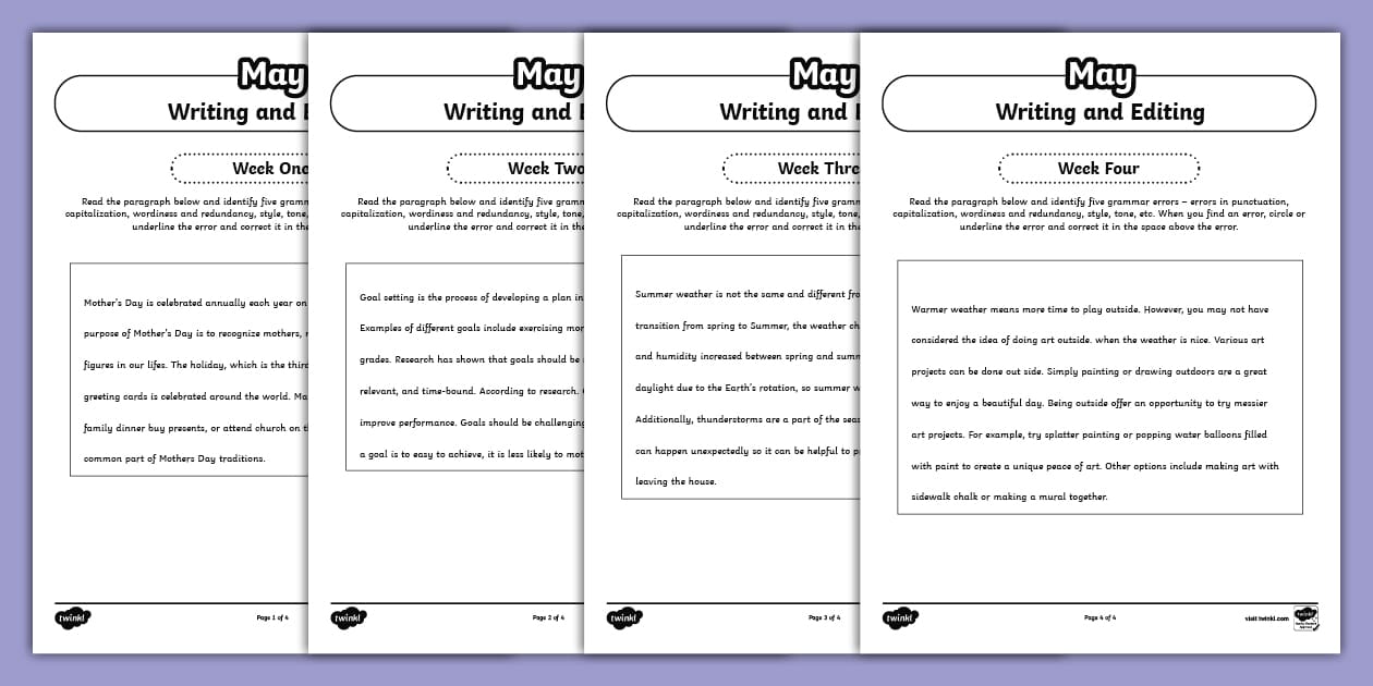 Sixth Grade May Paragraph of the Week Editing Practice